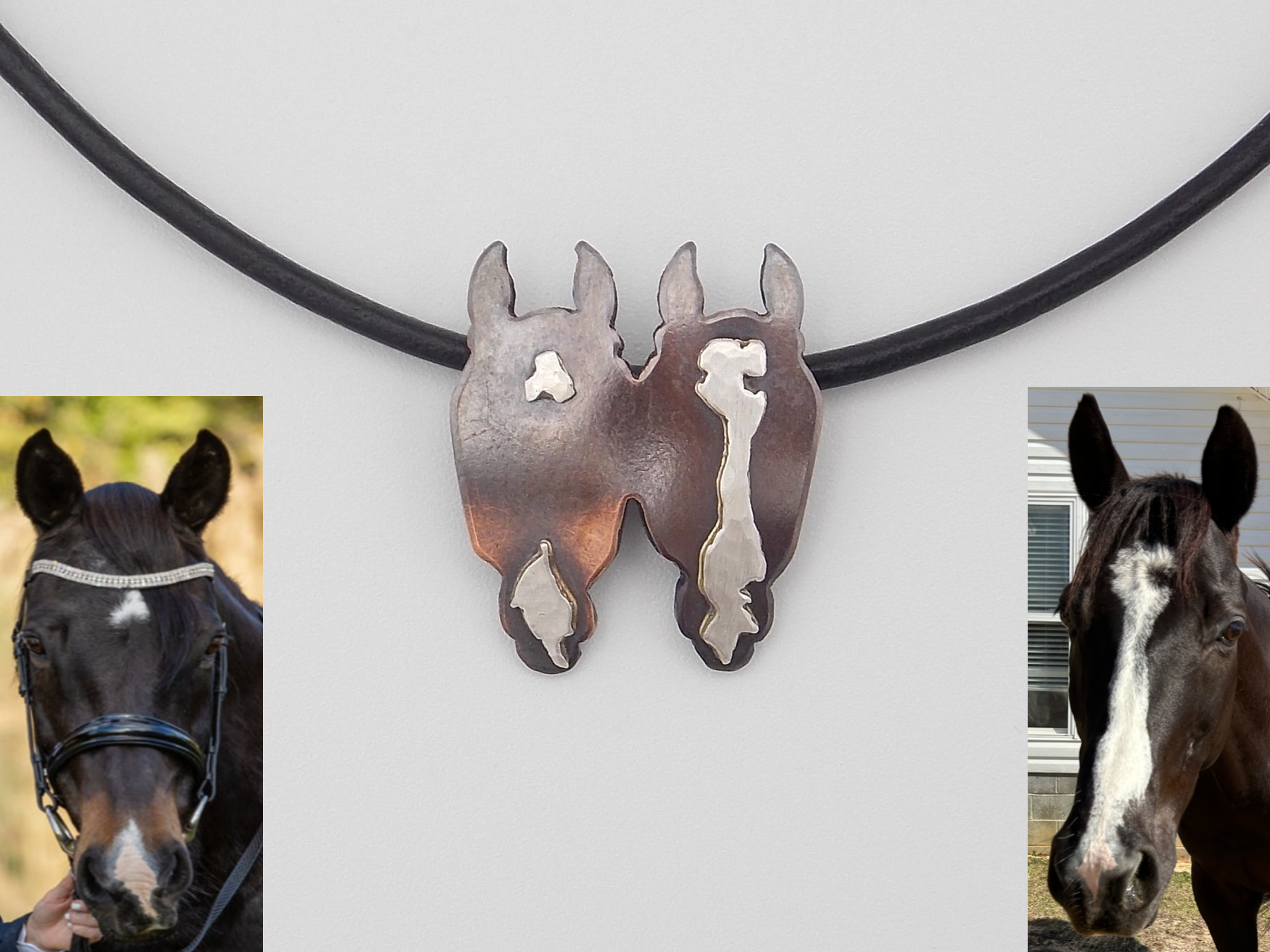 Double Custom Horse Necklace Copper Heads